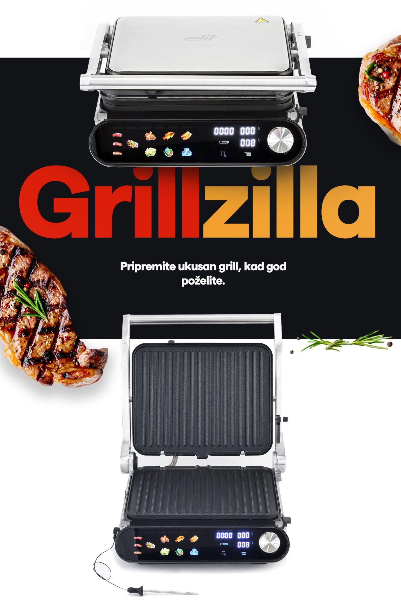 Grillzilla – preklopni električni roštilj 2200W – Elit Electronics
